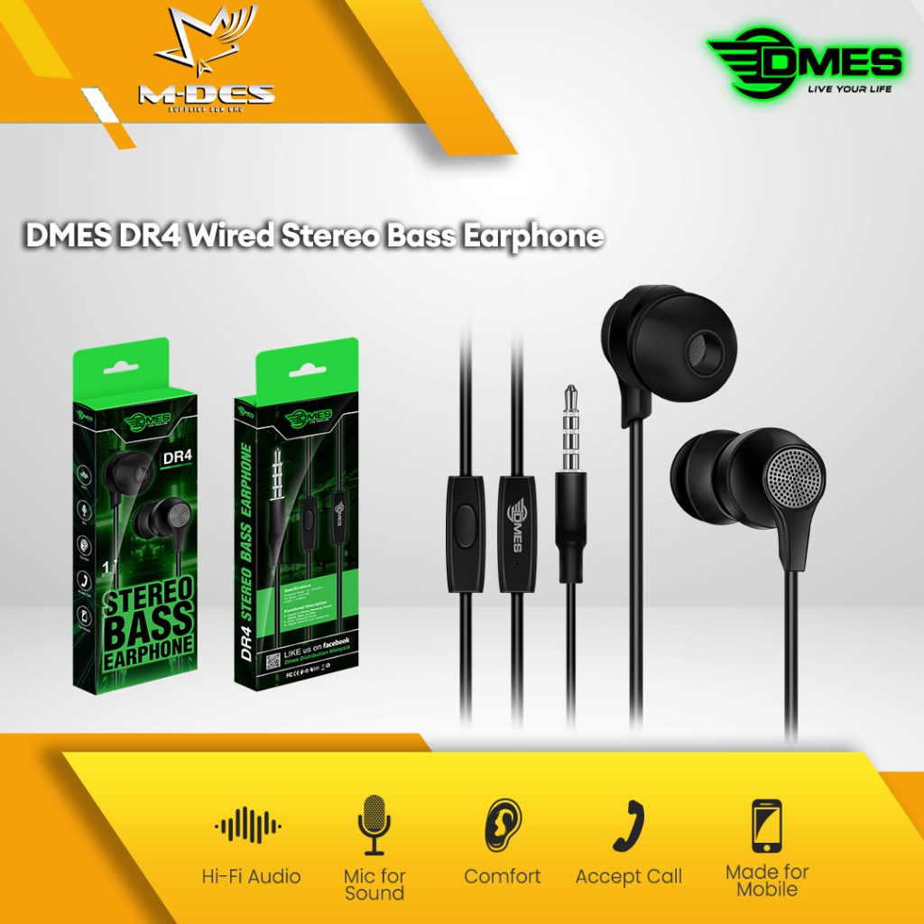 DMES DR4 Wired Earphone Handsfree Stereo Bass In Ear Earphone with ...