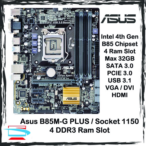 Asus B85M-G PLUS Socket 1150 Intel B85 Motherboard USB 3.1 SATA 3.0 ...