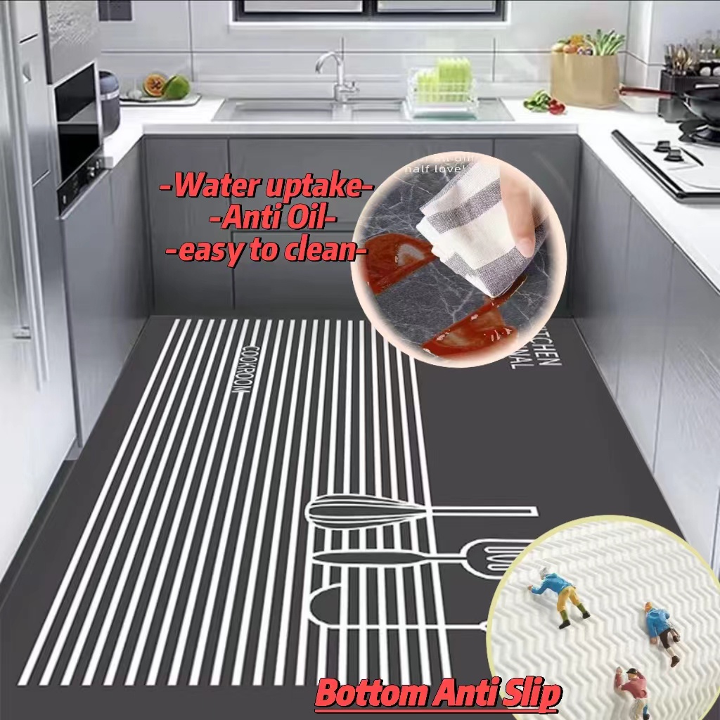 Floor mat karpet dapur ready stock scrub clean non-slip pvc material ...