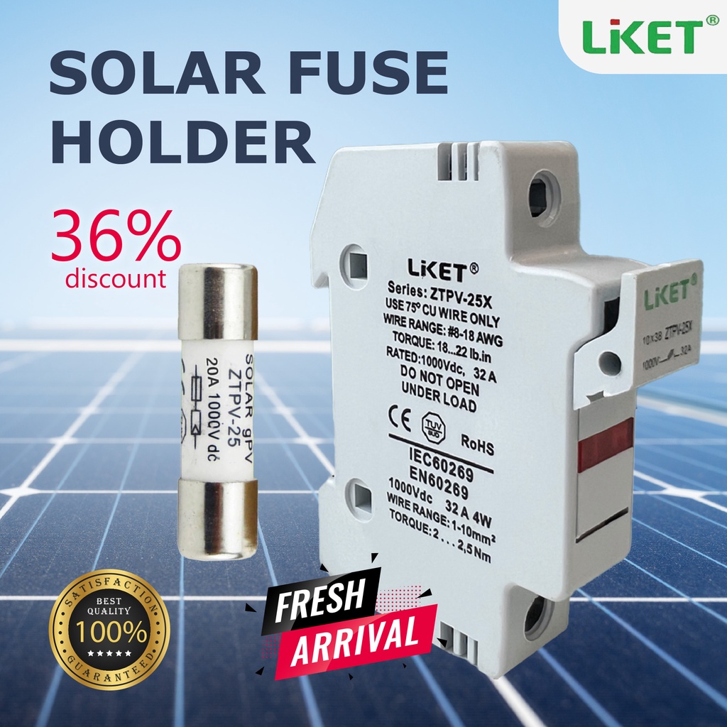LIKET Solar Fuse Holder & Fuse 16A 20A 25A Solar PV 1000VDC | Shopee ...