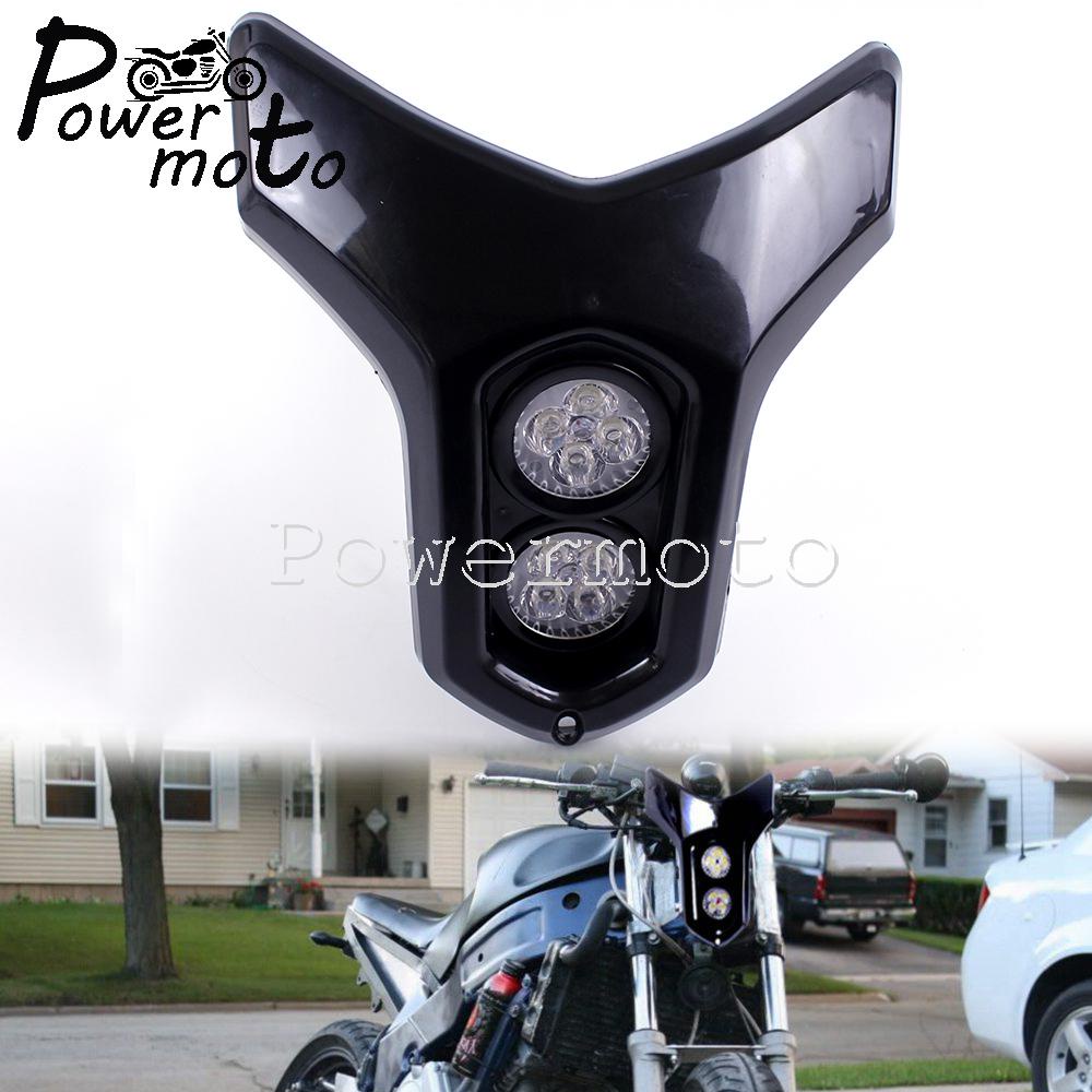 12V Motocross Black Dual Twin LED Headlight For Yamaha Suzuki Honda ...