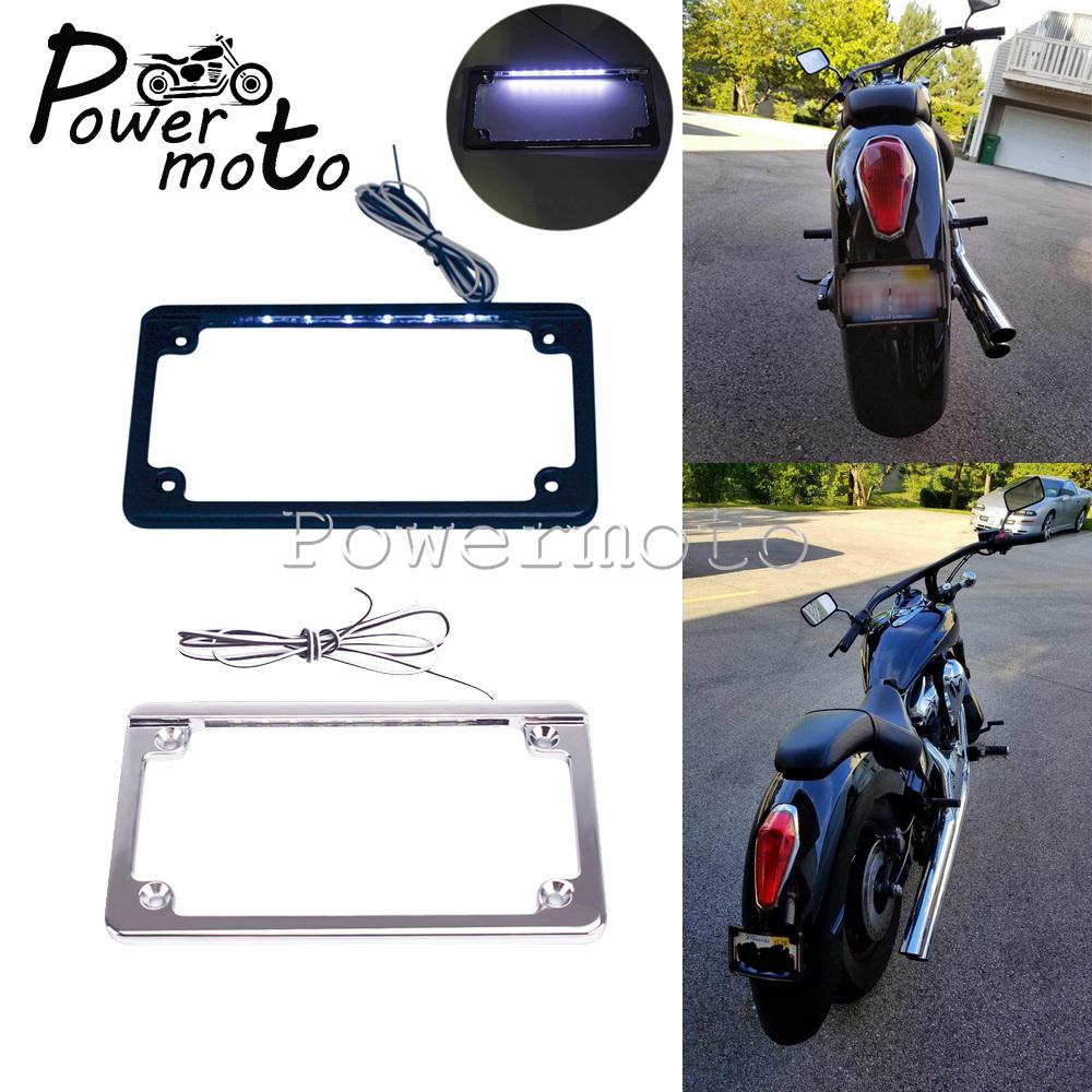 Motorcycles Custom Number License Plate Holder Bracket Frame w/ LED ...