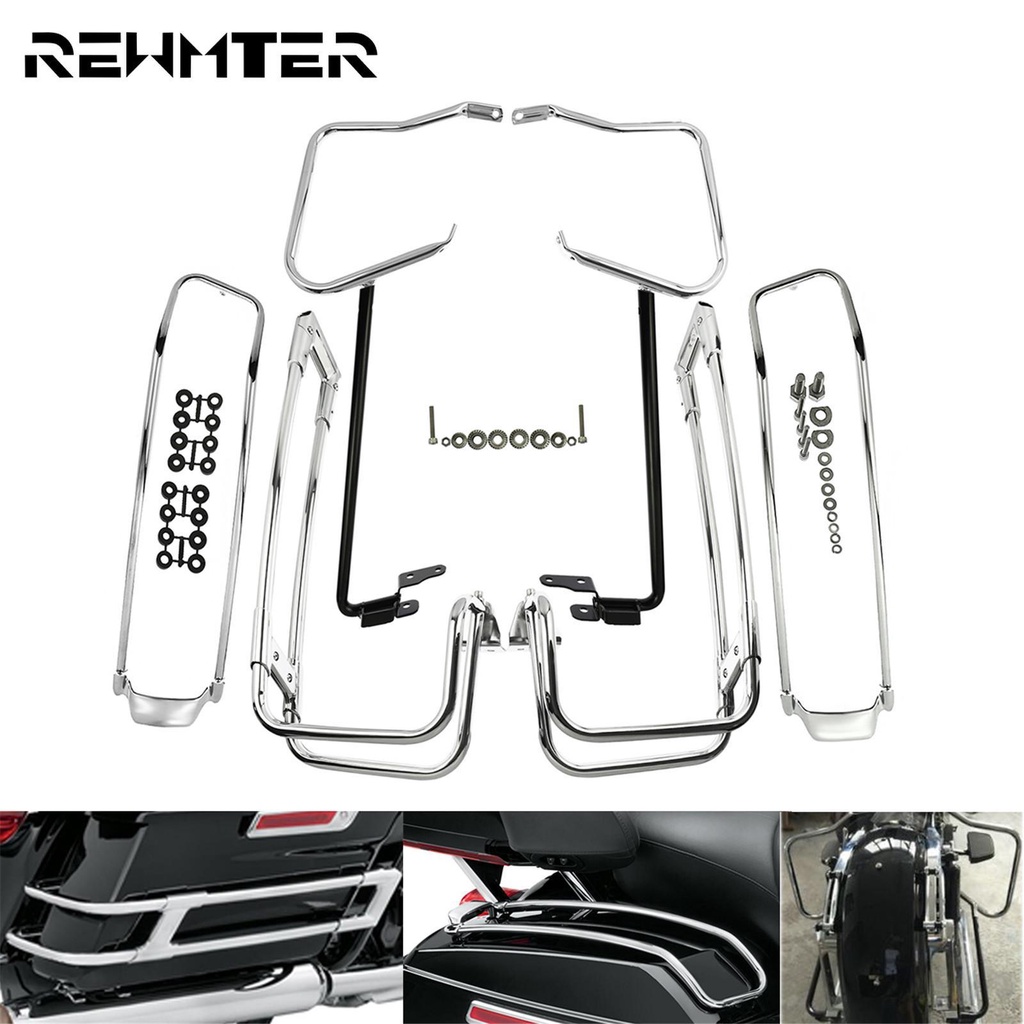 Motorcycle Chrome Saddlebag Bracket Guard W/ Support Bar Rear Saddlebag ...