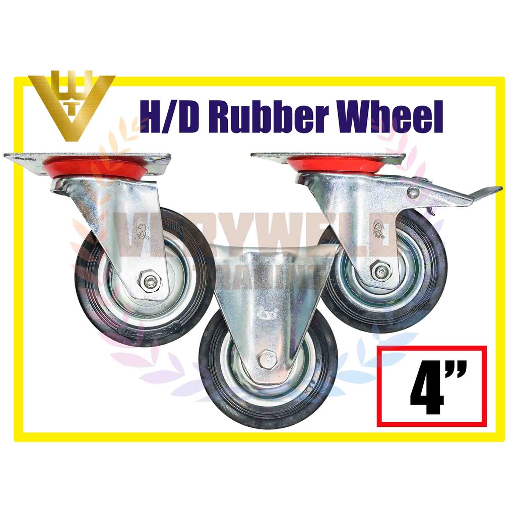 VERYWELD 100mm / 4" Heavy Duty Black Rubber Wheel Swivel / Rigid ...