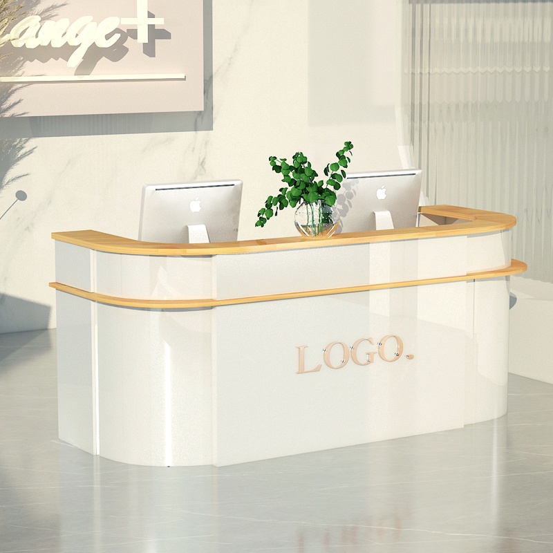 Reception desk curved counter semi-circular front cash register ...