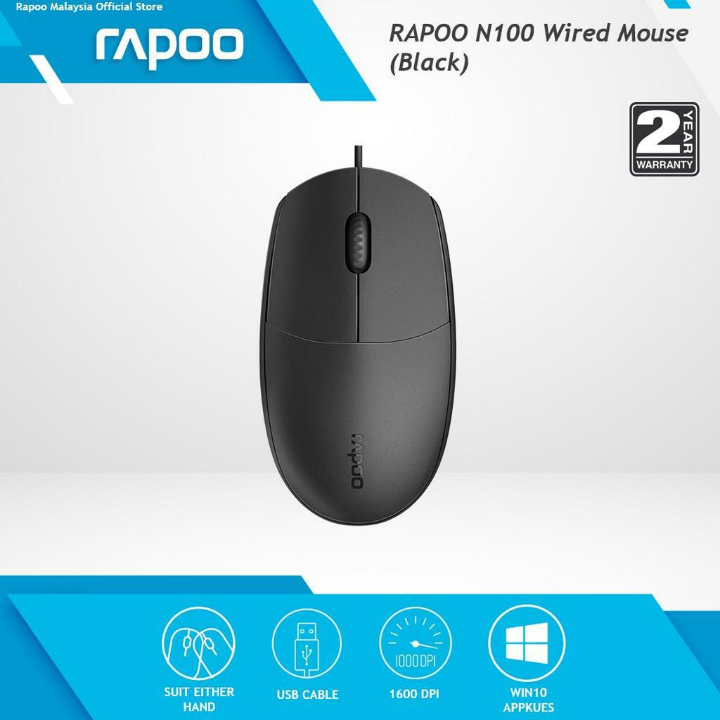 Rapoo N100 Wired Optical Mouse ( 1600 DPI ) - 3 Years Warranty | Shopee ...