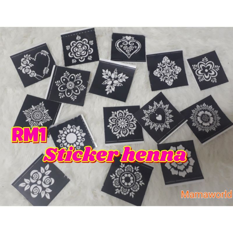 Sticker inai Raya murah reusable RM1, inai lukis warna merah/maroon ...