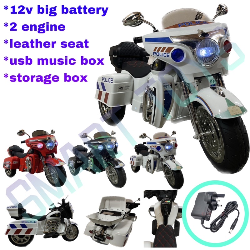 HARLEY DIVISION motor police 12v besar kid ride on motorcycle motor ...