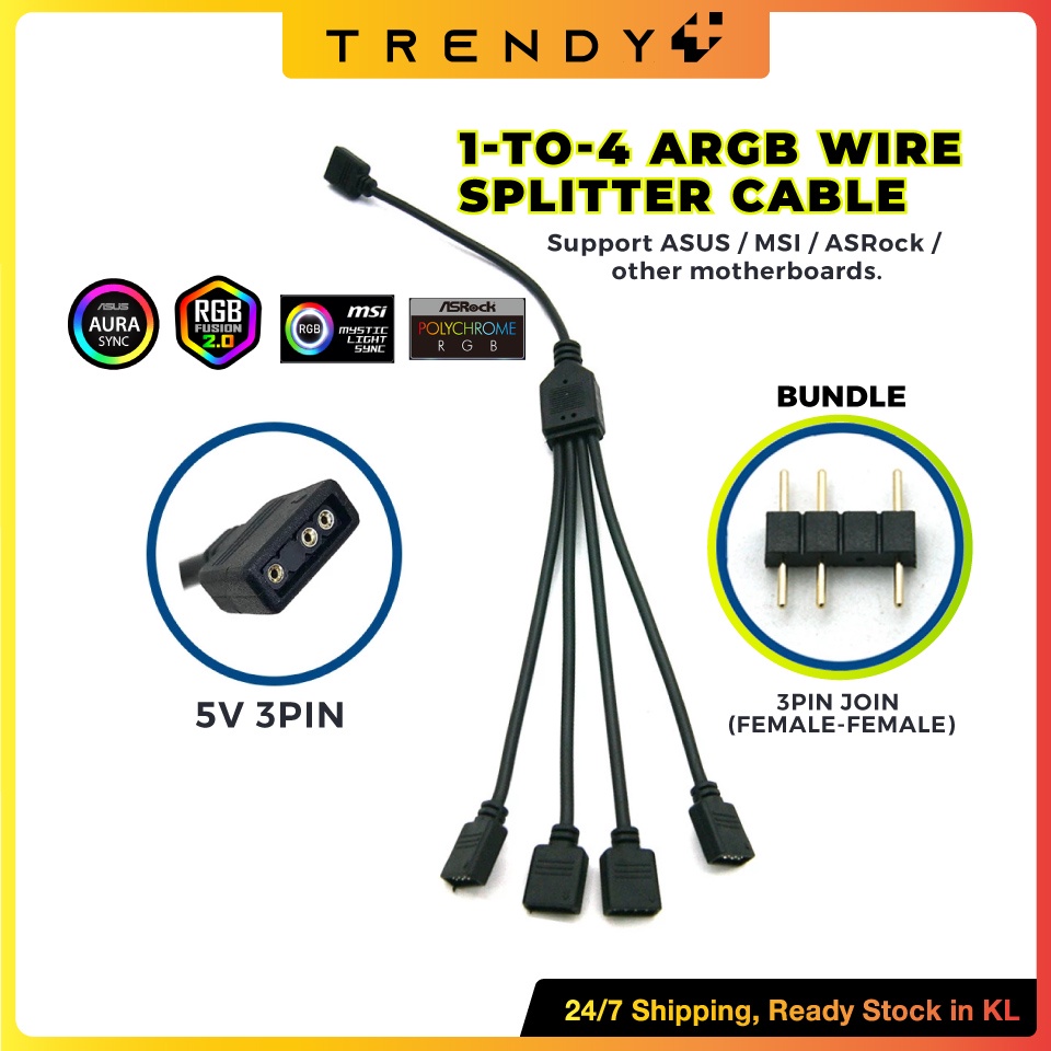 TrillionX ARGB Line Controller 3pin 5V Header 1to4 ARGB Splitter Cable ...