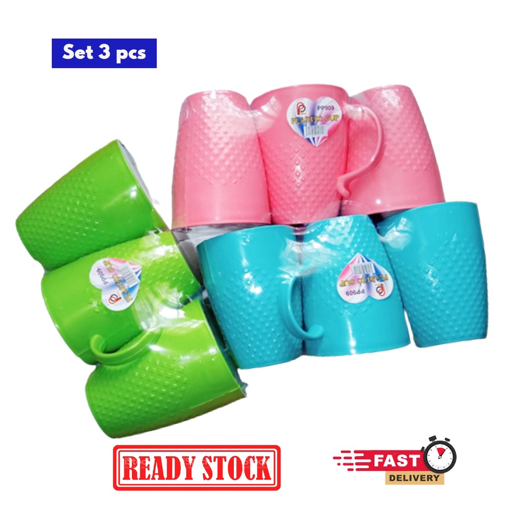 [3 pcs] Plastic Drinking Cup Set Cawan Plastik Cantik Serbaguna ...