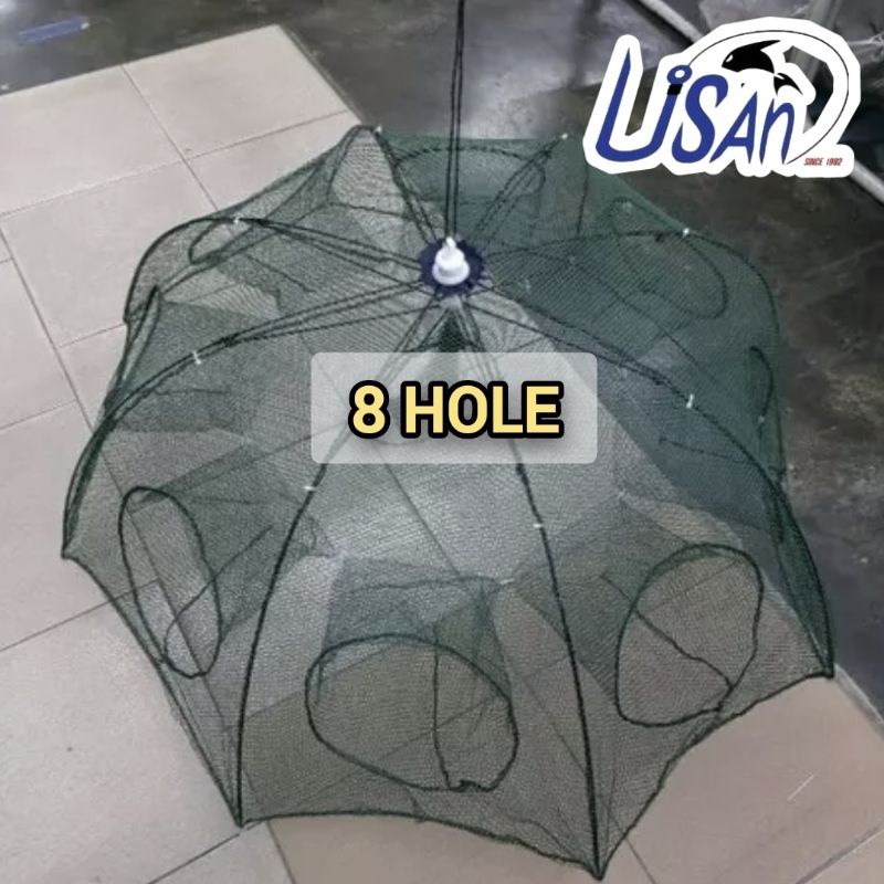 8 HOLE Jaring Ketam Portable Fishing Net Shrimp Cage Nylon Automatic ...