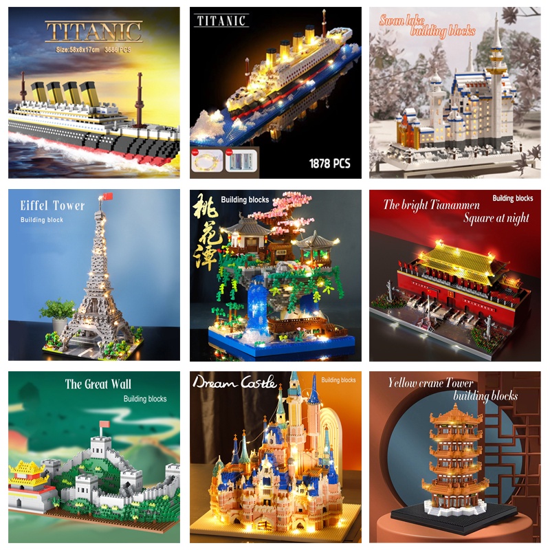 Famous building blocks kit, Titanic, Eiffel Tower, Swan Castle ...