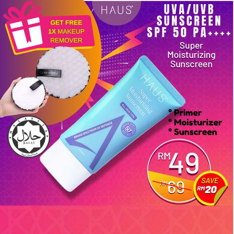 [HOT] 3 in 1 Super Moisturizing Sunscreen Haus Cosmetics SPF50 PA ...