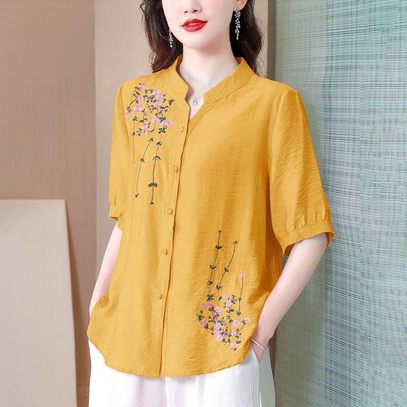 New fashion female summer short-sleeved cotton embroidered coat loose ...