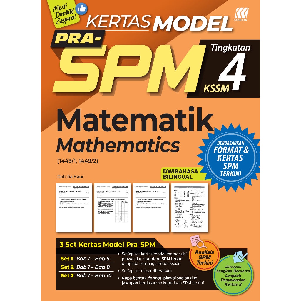 Sasbadi 2023: Latihan Kertas Model PRA-SPM Matematik (Bilingual) Tingkatan 4 (Edisi 2023 ...