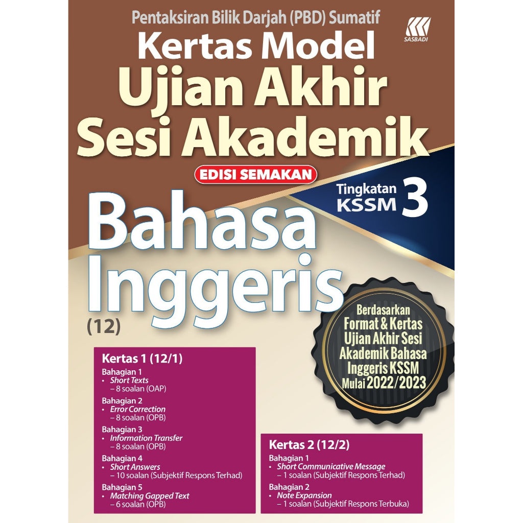 Sasbadi 2023: Latihan Kertas Model UASA English Form 3 9789837732889 KM23MBI3 | Shopee Malaysia
