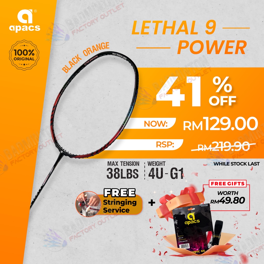 【FREE STRING & GRIP + STRINGING】 APACS Lethal 9 Power (Black Orange ...