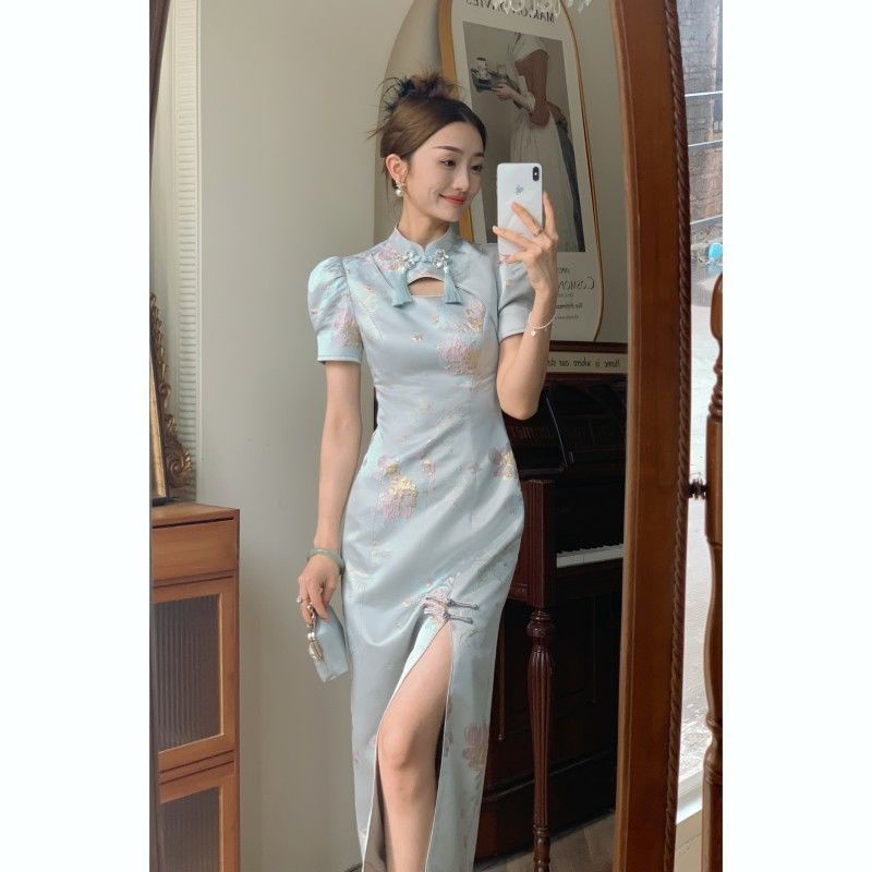 {现货}妃子笑2023国风新中式气质名媛改良旗袍民国风法式连衣裙Smile of princess huai 2023 new Chinese ...