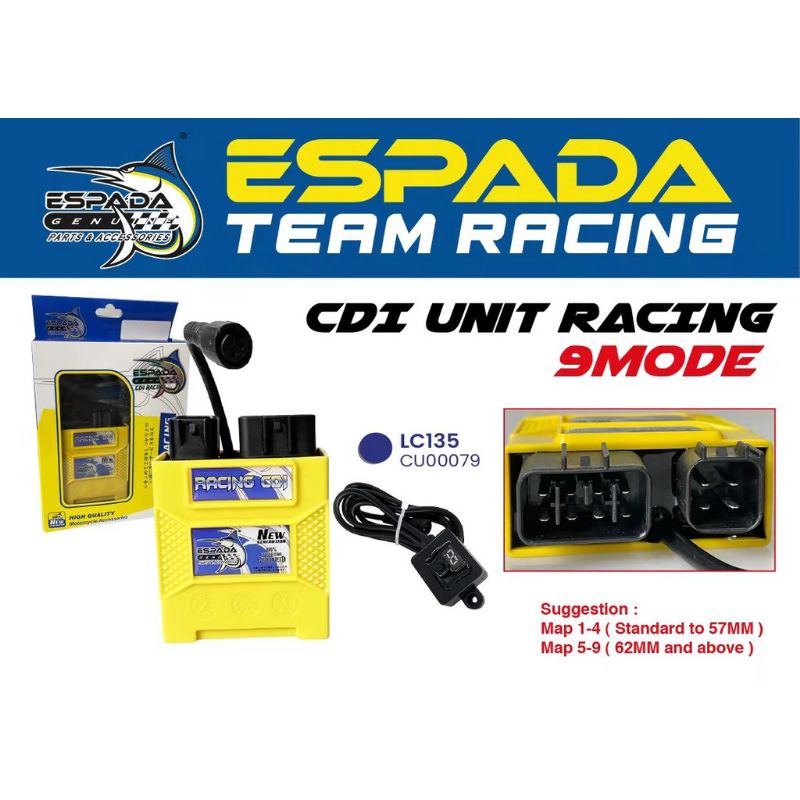 CDI UNIT RACING ESPADA LC135 S1/LC135 V4/ Y16ZR S3/ MT15 S3/ SRL115 FI/RFS150I S2/EX5 S1 ...