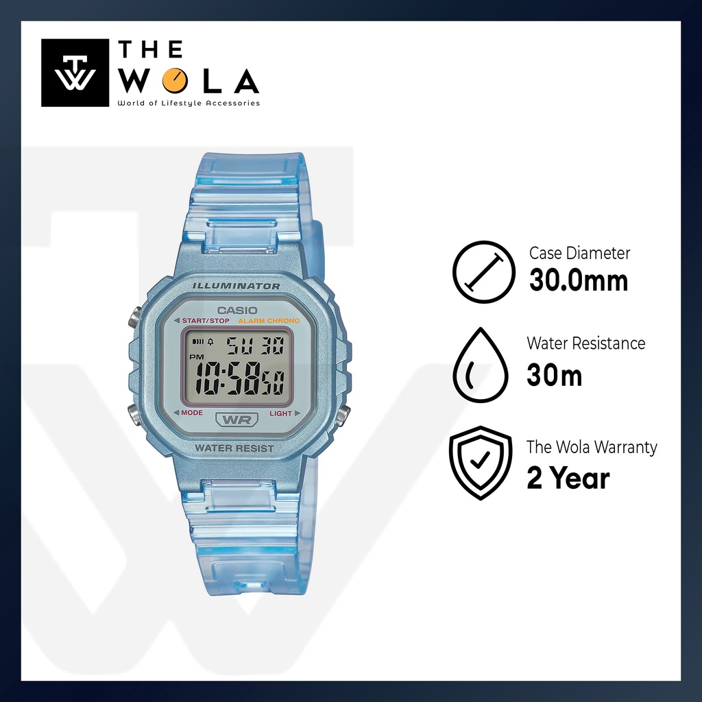 (2 Years Warranty) Casio Pop Series LA-20WHS-2A Kids Blue Transparent Resin Band Digital Watch ...