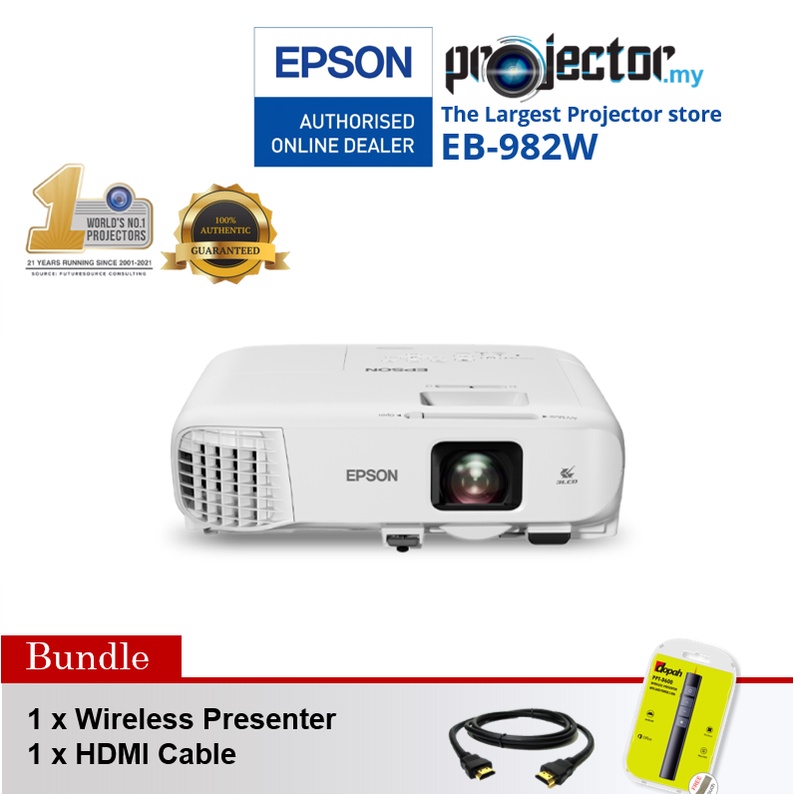 Epson EB-982W WXGA 4200LM 3LCD Larger, Sharper, More Impactful Viewing ...
