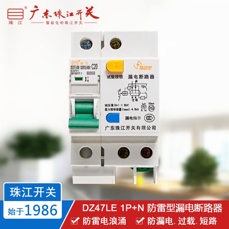 Pearl River Switch DZ47LE 1P+N 6-63A Circuit Breaker Lightning Protection Surge Protector ...