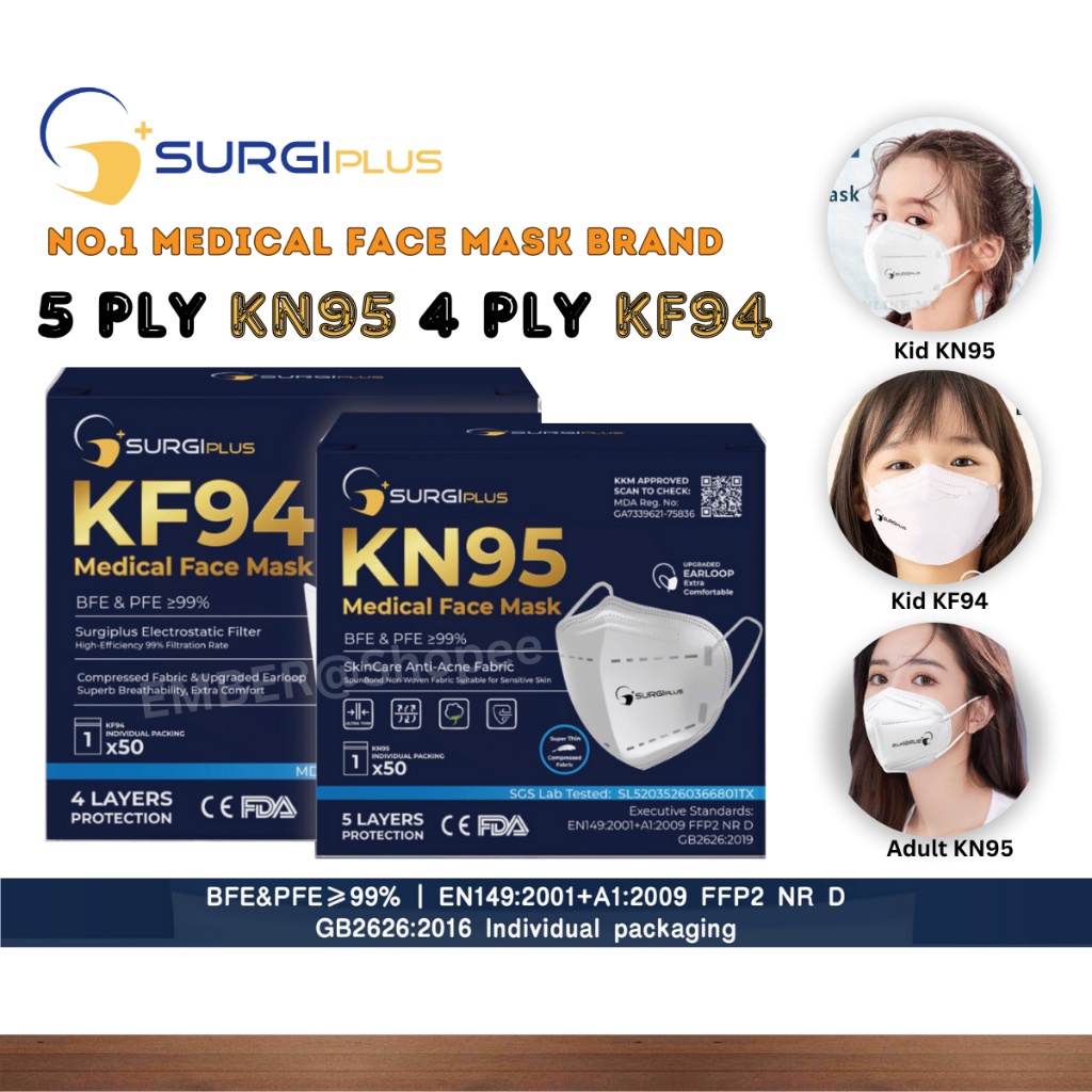 SurgiPlus Original KN95 Medical Face Mask Individual Seal Pack 【Order ...