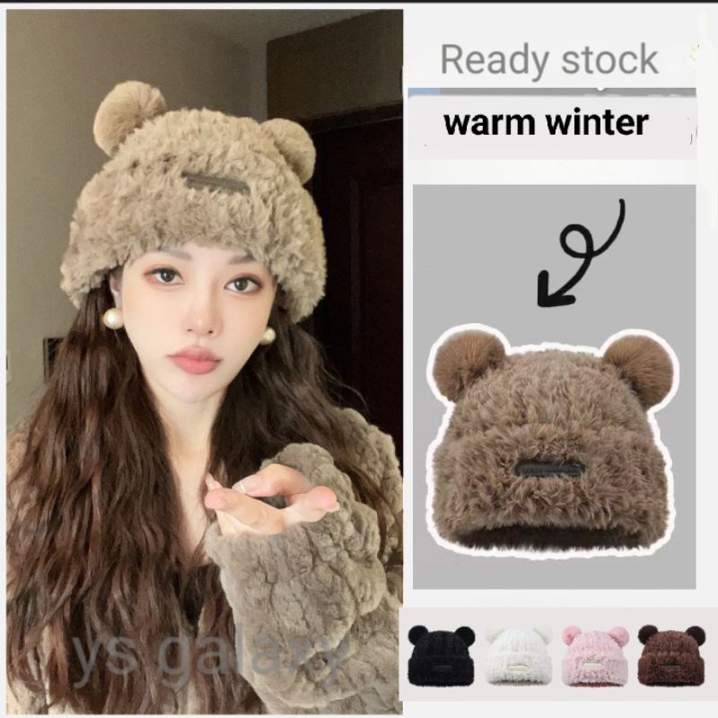 Cute Bear Ear Hat Female Winter Warm Thickened Soft Waxy Plush Ear ...