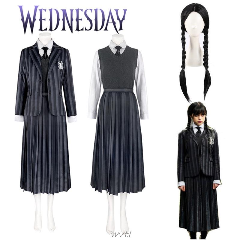 MO Movie Wednesday Addams Cosplay Costume Wig College School Uniforms ...