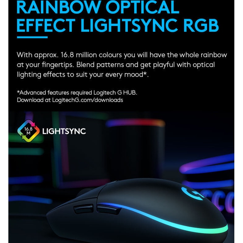 Logitech G102 / G102 Lightsync Prodigy Programmable RGB Gaming Mouse Black/White | Shopee Malaysia