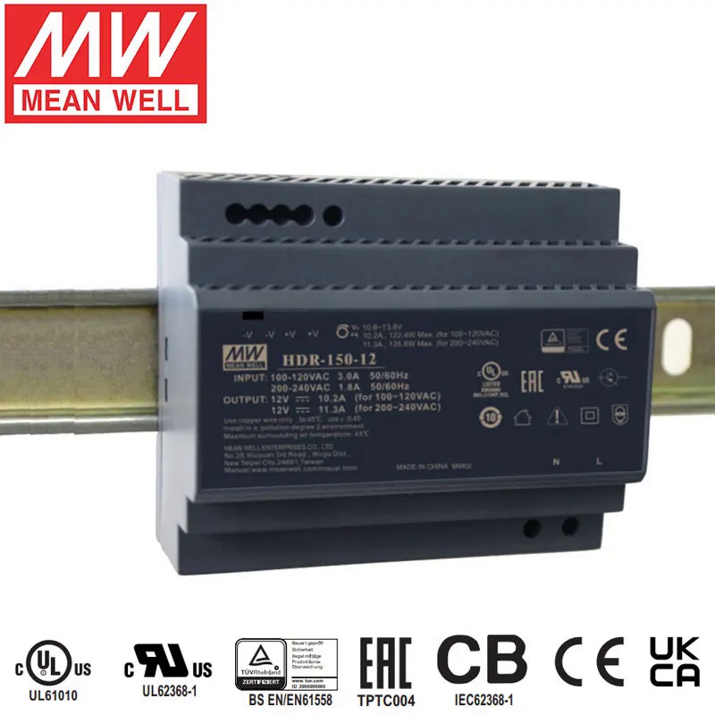 Original MEAN WELL HDR-150-24 Series 150w 12v 10A 15V 24v 48v Din Rail ...
