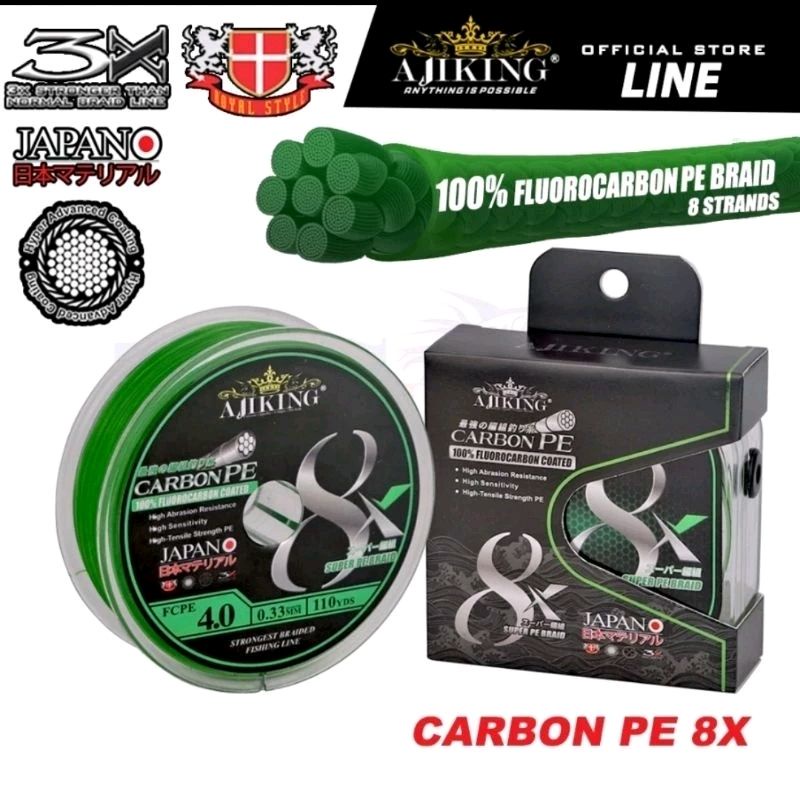 110YRD TALI PANCING JENAMA AJIKING CARBON PE X8 100% FLUOROCARBON ...