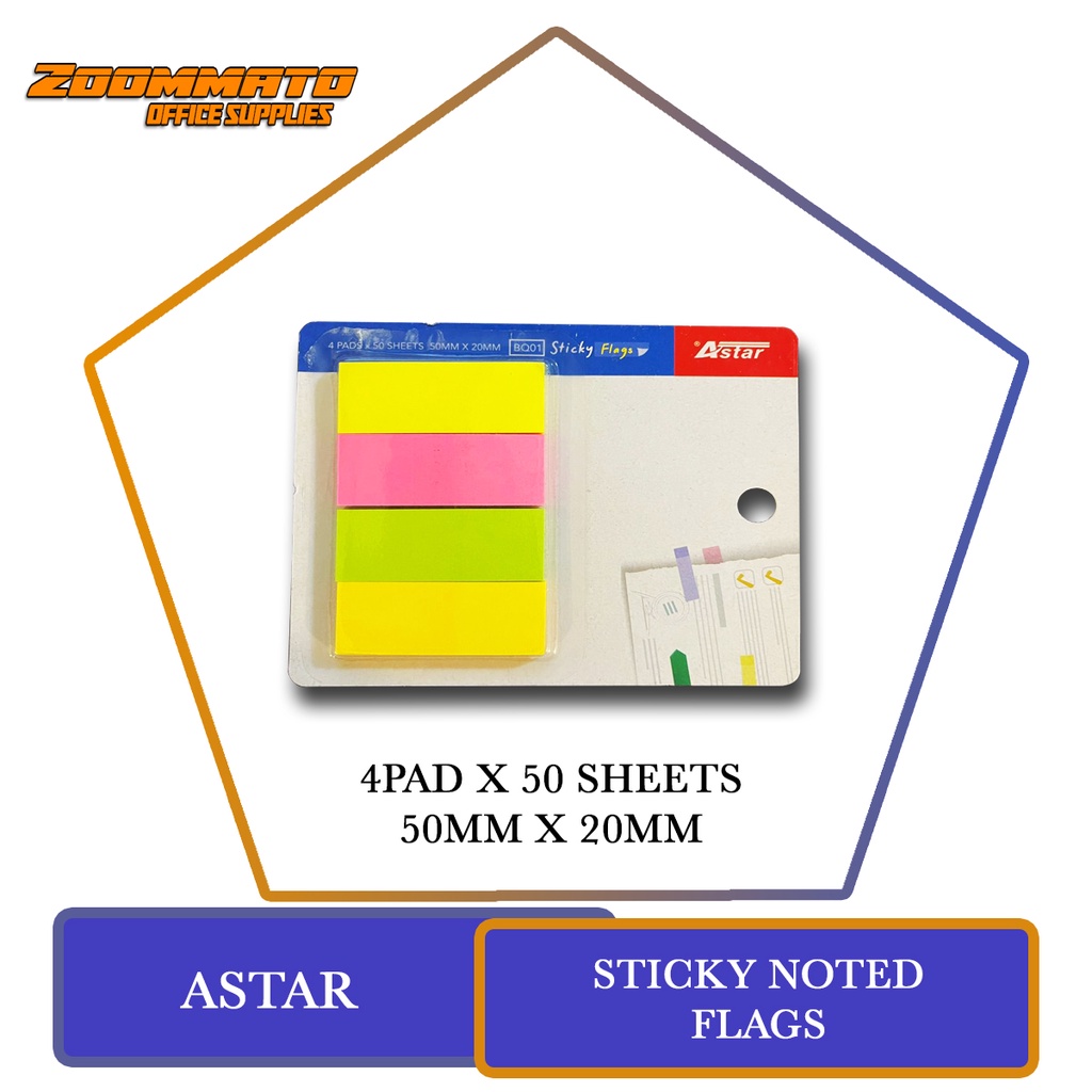 ASTAR BQ-01 50mmX20mm Removable Sticky Notes (4 Pads X 50 Sheets ...
