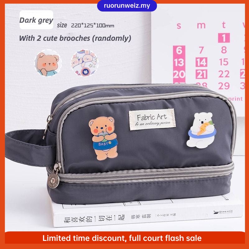 3 Layer Pencil case Black pen box cute for girl Korean style large ...