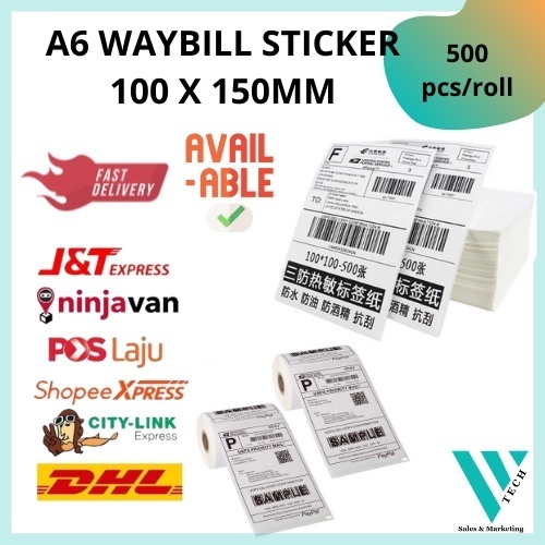 A6 Airway Bill Thermal Label 100MMX150MM 500PCS/ROLL 1UP 1IN WITH ...