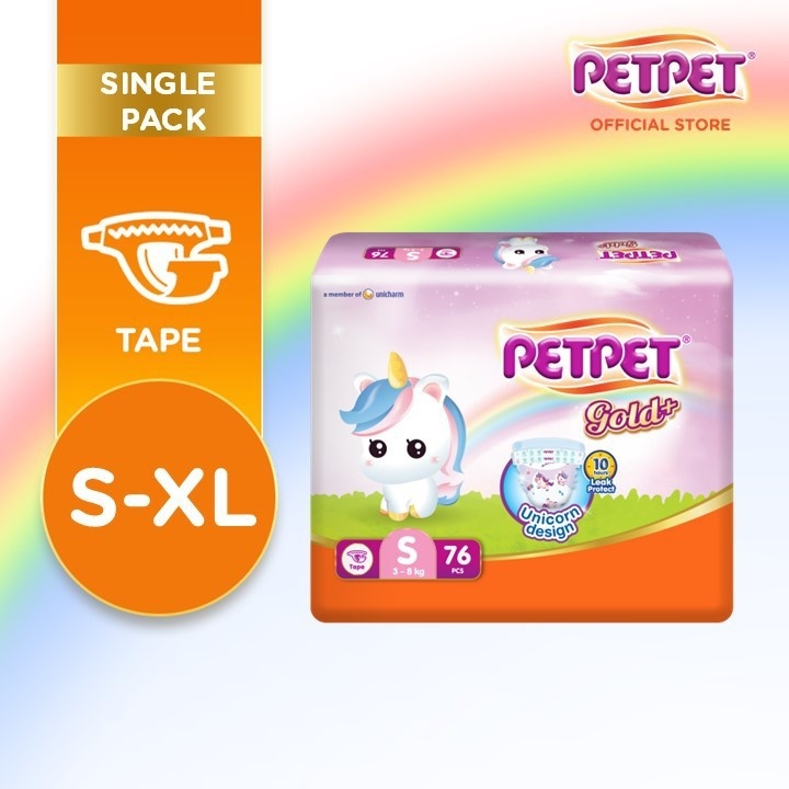 PetPet Tape Diaper Gold+ Mega Pack - S76/ M64/ L54/ XL42 (1 Pack)(Unicorn) | Shopee Malaysia