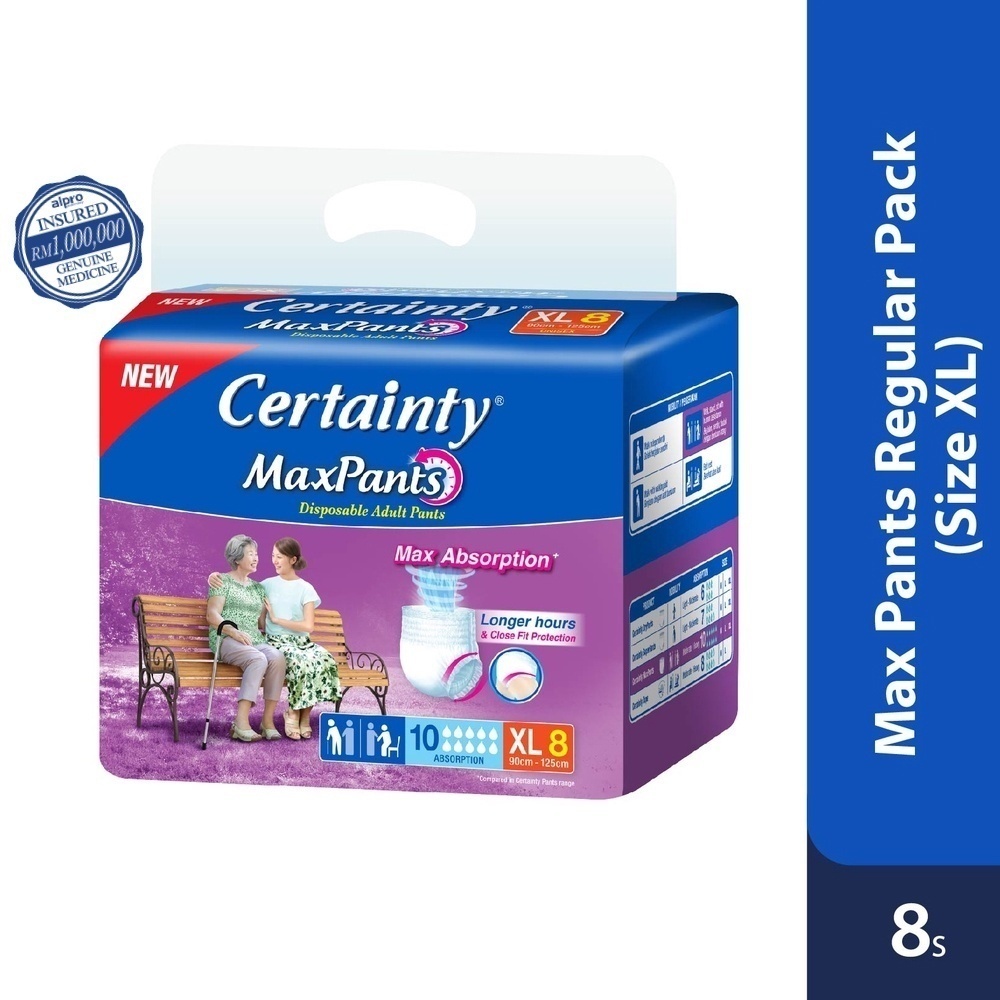 Certainty Maxpants Adult Diaper Pants - Regular Pack XL Size (8's ...