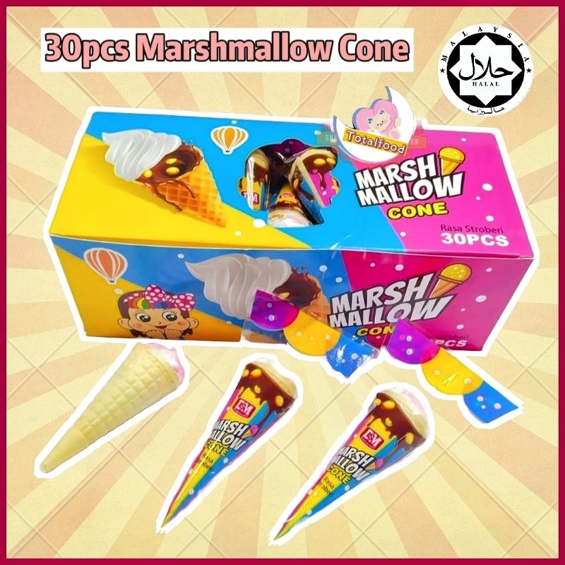 30pcs KHY Marshmallow Cone rasa Strawberry mallow candy / biscuits cone ...
