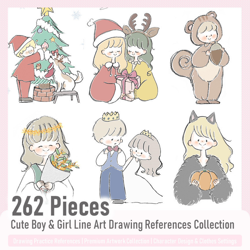 🔥 Drawing References Illustration - Cute Boy & Girl Line Art References ...