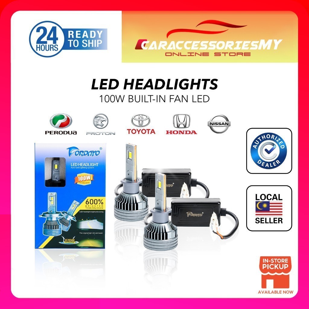 Fordayo 100W LED Headlight H4 H11 HB4 HB3 9012 Car Bulb Myvi Axia Bezza ...