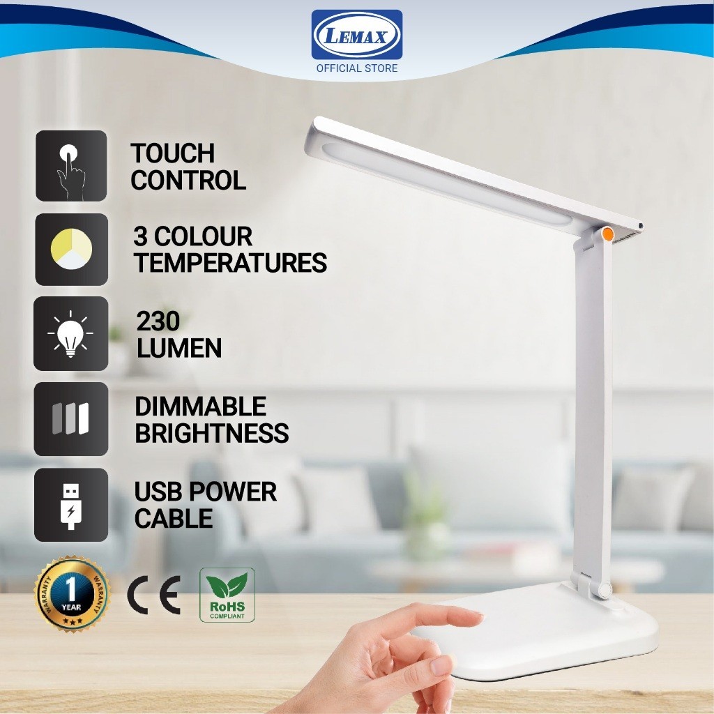 LEMAX 3 Colour Touch Sensor Dimming LED Desk Lamp USB 3 Brightness ...