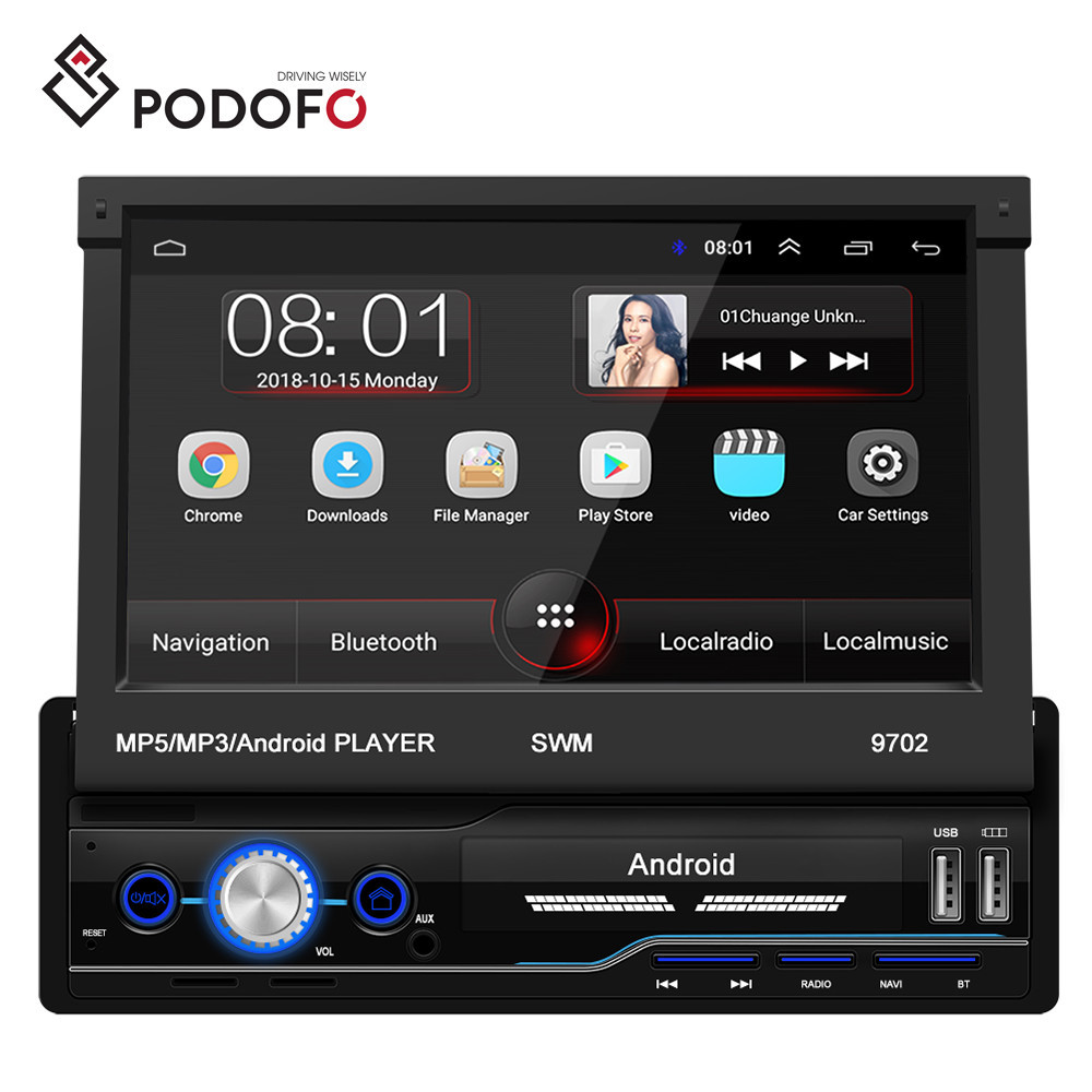 Podofo 1 Din Android 13 Autoradio Car Radio Stereo With 7" Retractable ...