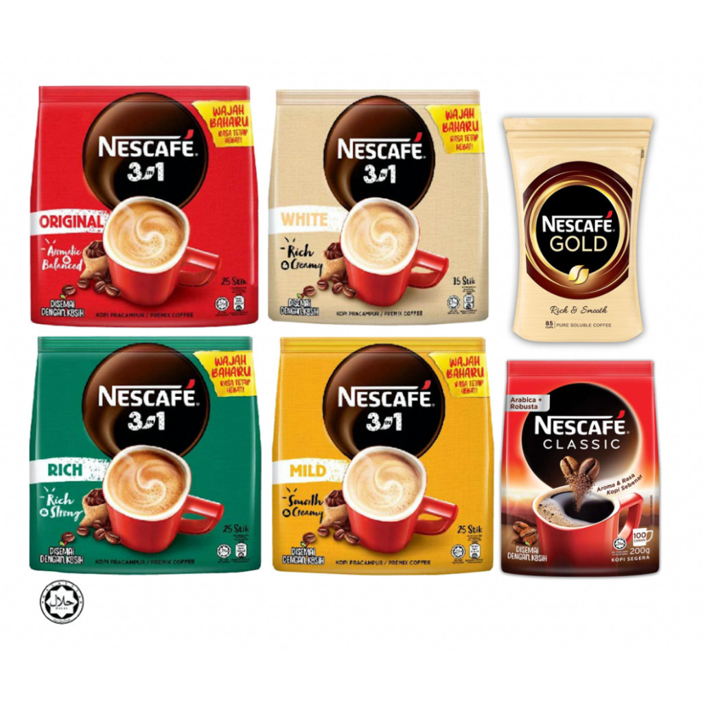 Nescafe 3 in 1 Original / Mild / Rich / White/ Classic Refill Pack 50g ...