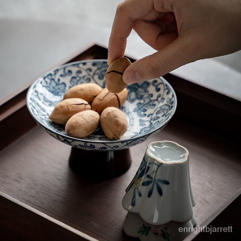 K'Y-6/Tea Table Blue and White Porcelain High Leg Tea Cake Tray ...