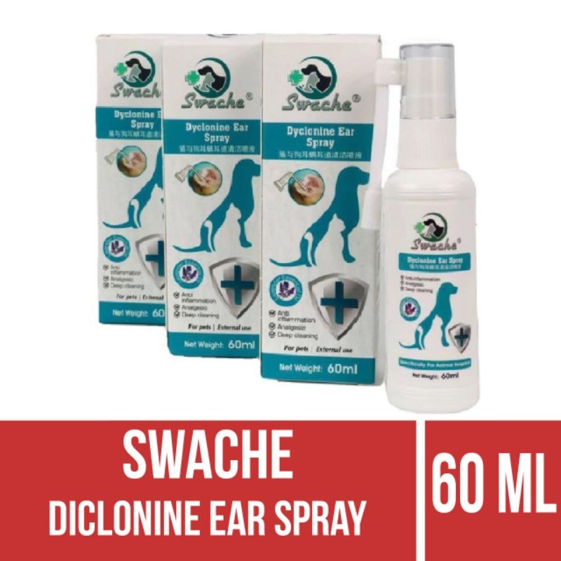 Swache Dyclonine Ear Spray / Ear Mites Treatment Spray Dog & Cat 60ml ...