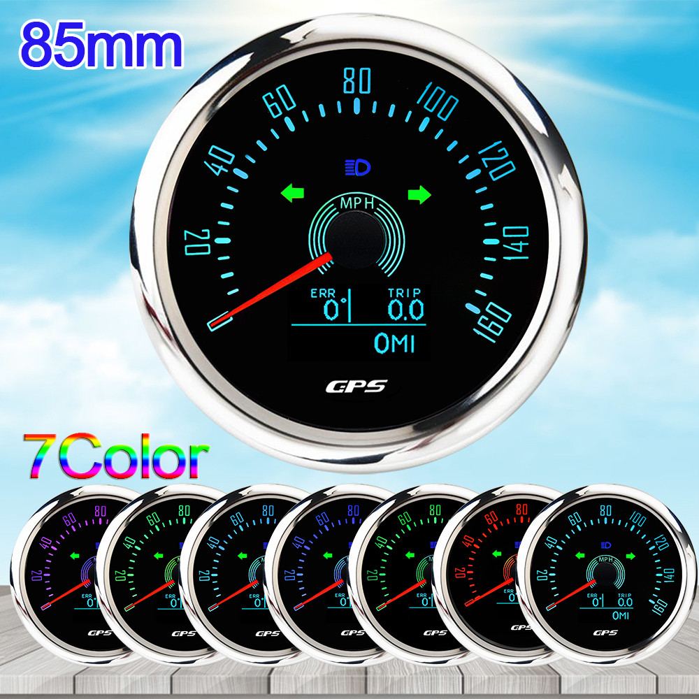 85mm GPS Speedometer 0-160 MPH Odometer 3 IN 1 Gauge With Antenna Speed ...