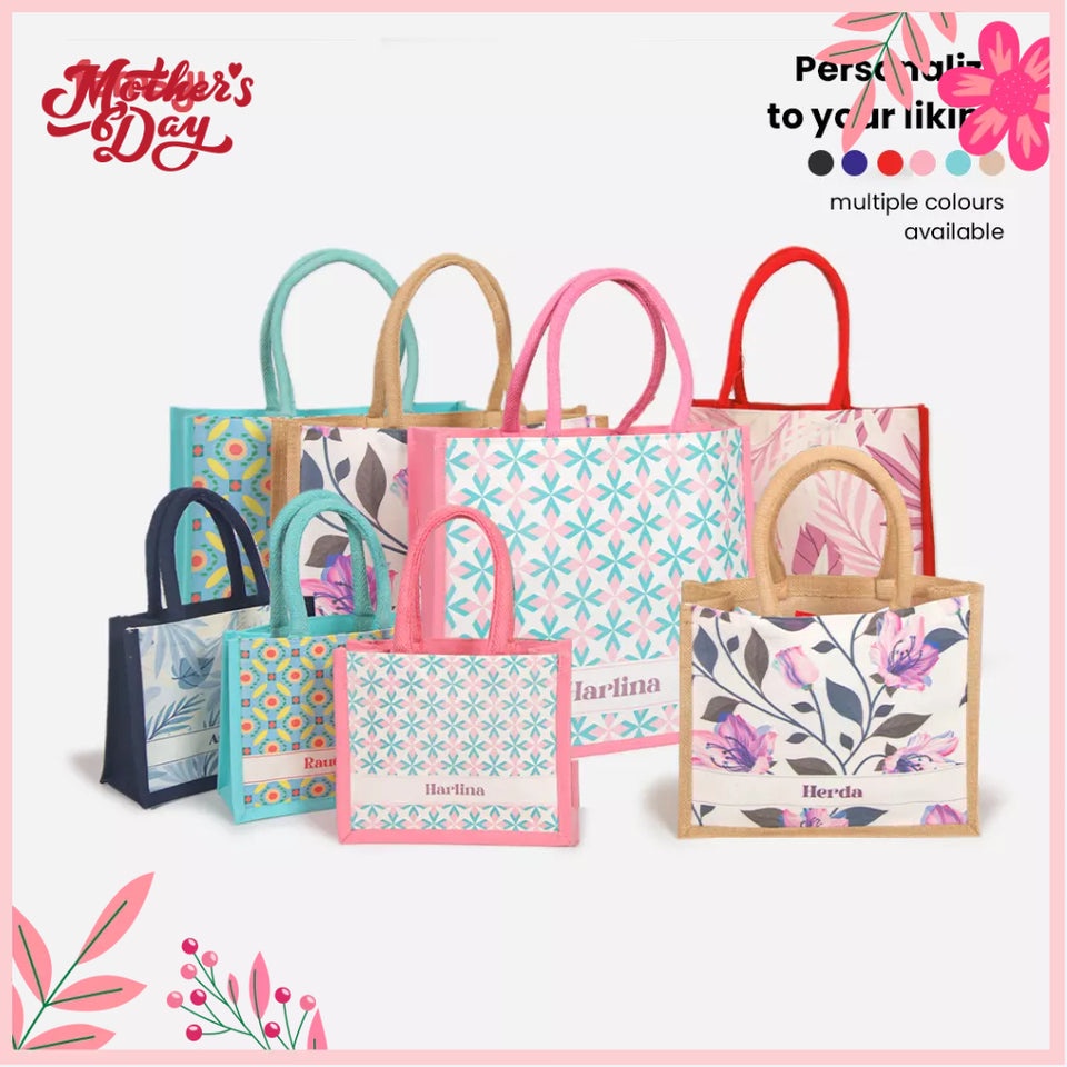 FAMSY Best Gift Custom Tote Jute Canvas Bag, Free Add Name Full Print ...