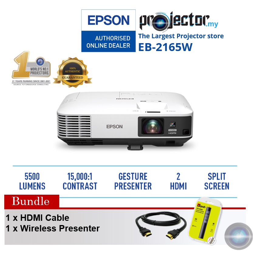 Epson EB-2165W 5500 Lumens WXGA 3LCD High Brightness Projector, High Lumens Projecktor, Large ...