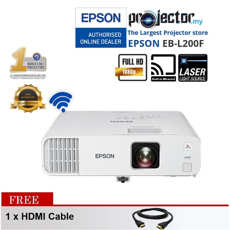 Epson EB-L200F 3LCD 4500 Lumens Full HD Business Laser Series Wireless ...