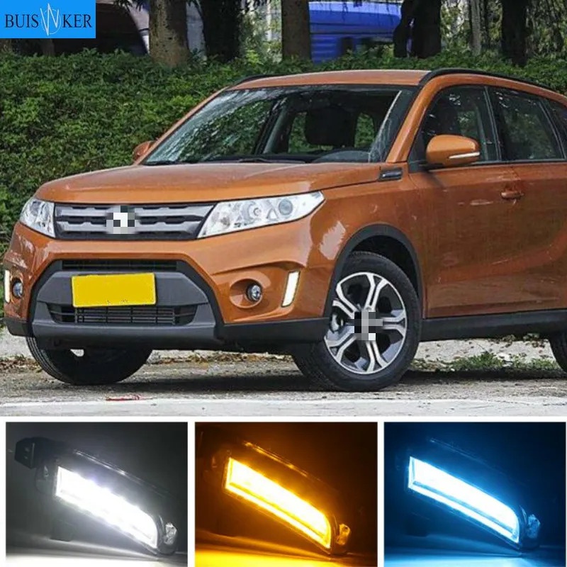 2PCS Car LED Daytime Running Light DRL Fog lamp with yellow Turn Signal For Suzuki Vitara 2015 ...